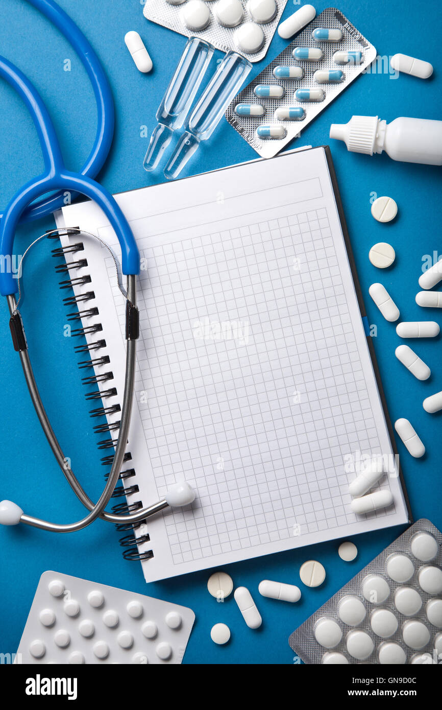 medical background with notebook Stock Photo - Alamy