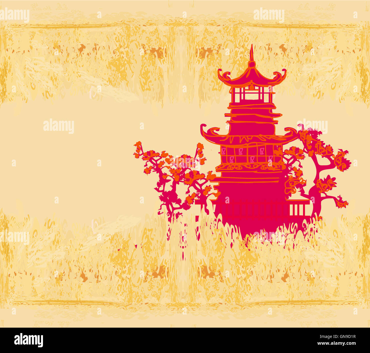 old paper with Asian Landscape Stock Photo - Alamy