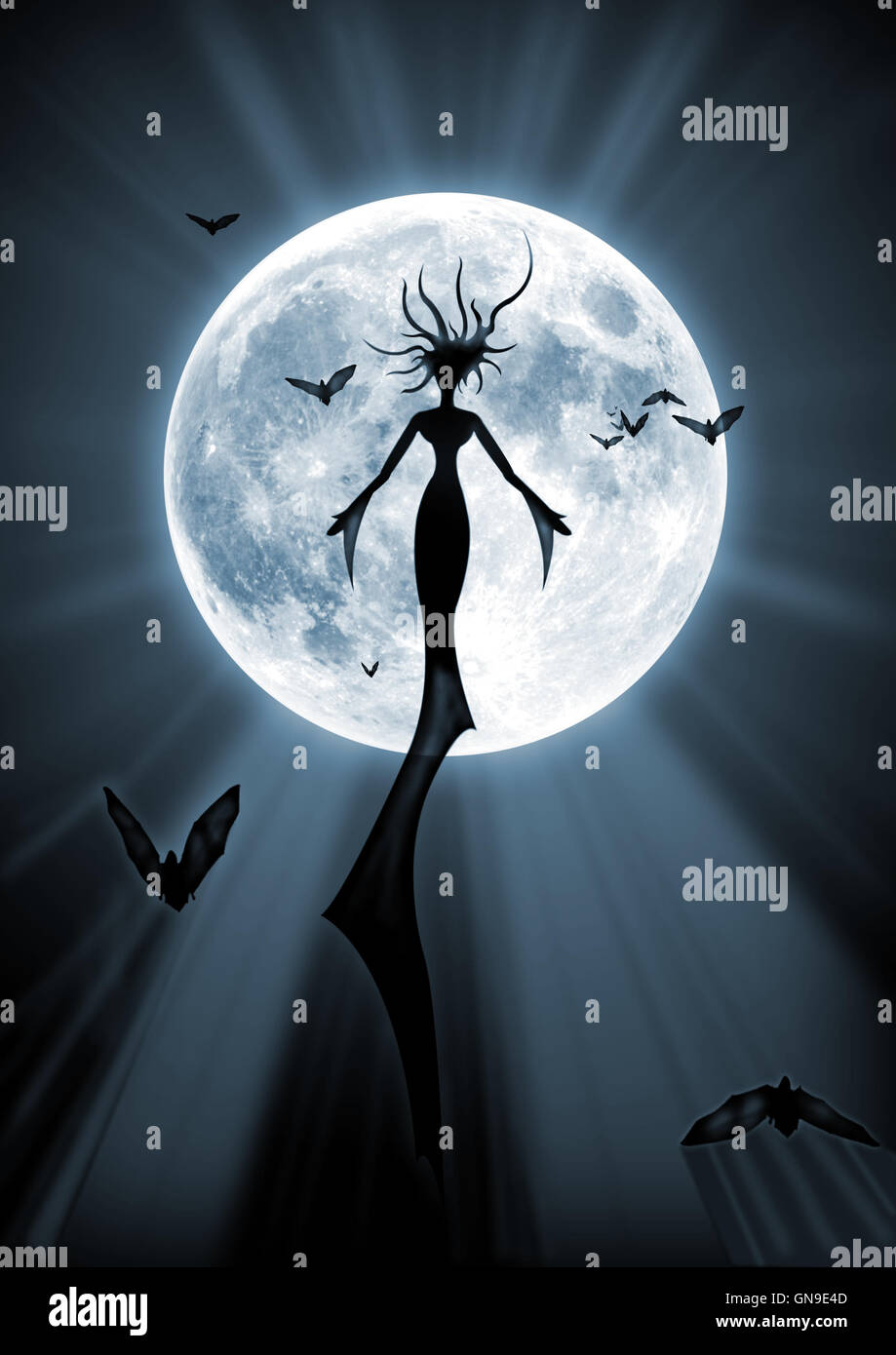 Mystic succubus flying in the night Stock Photo - Alamy