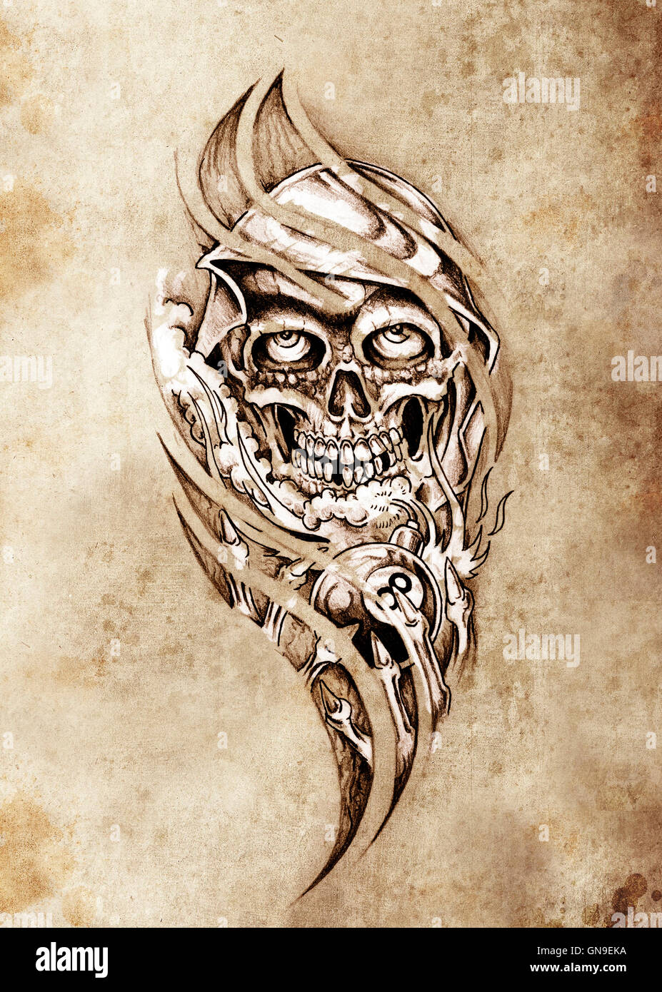 Sketch of tattoo art, monster with eight ball Stock Photo - Alamy