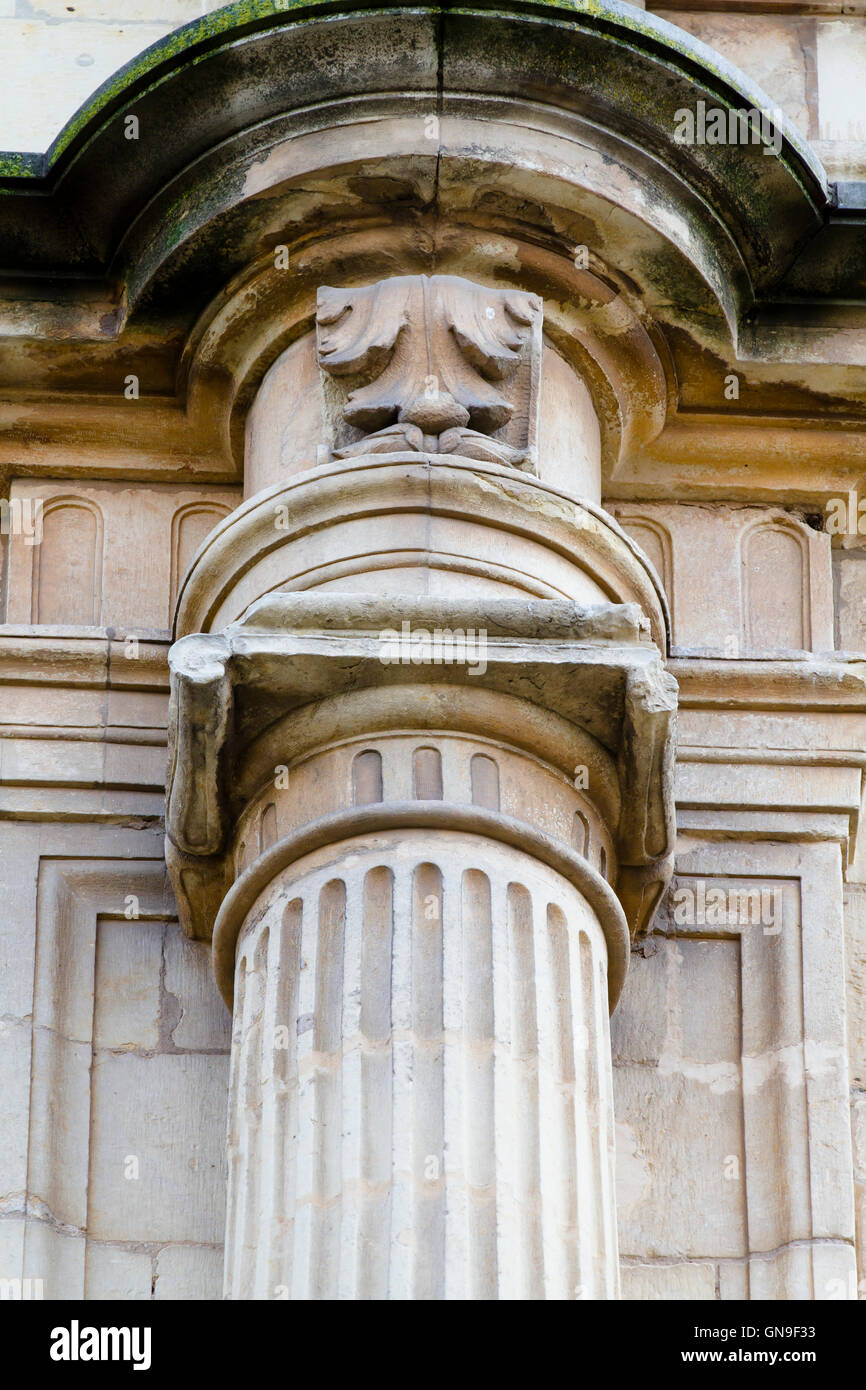 Detail of an ancient Greek pillar of ionic order ,facade of the Stock ...