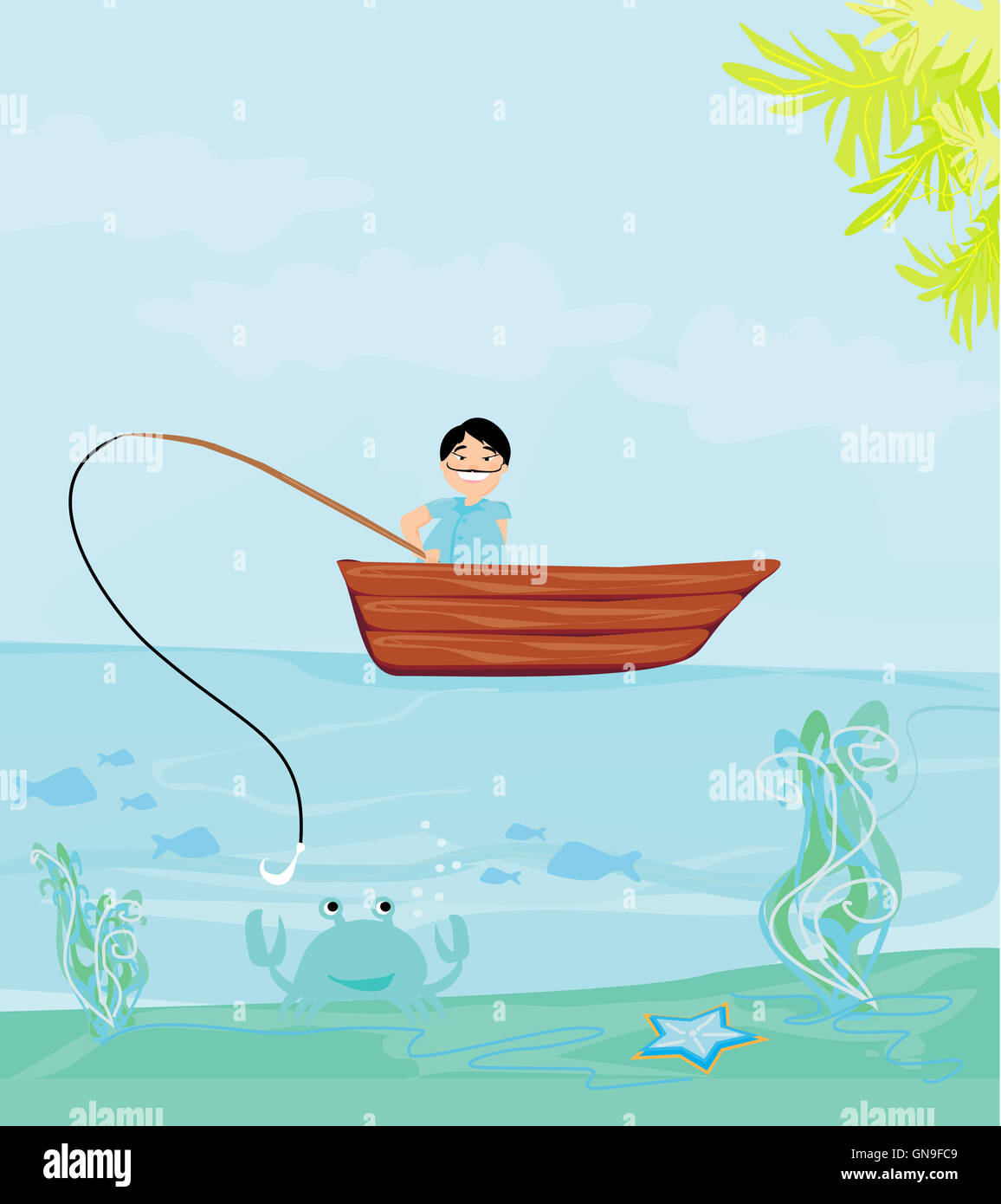 Fisherman catching the fish Stock Photo - Alamy