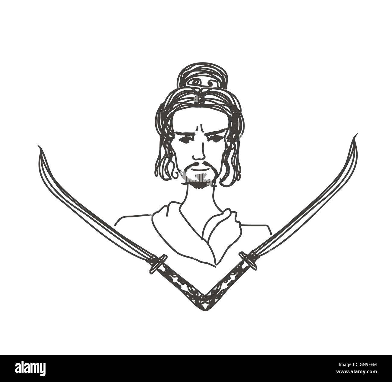 samurai with swords - doodle illustration Stock Photo - Alamy