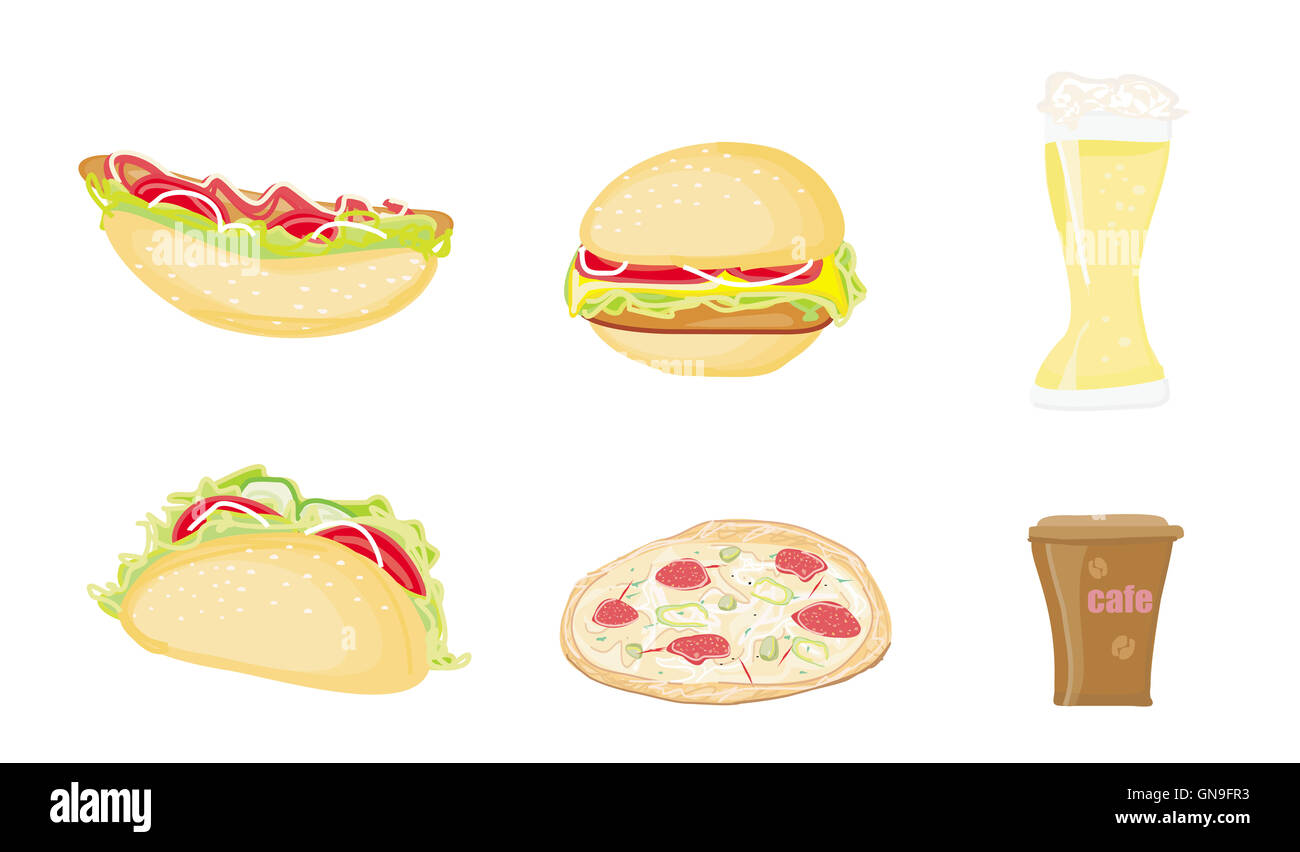 Fast food vector doodles Cut Out Stock Images & Pictures - Alamy
