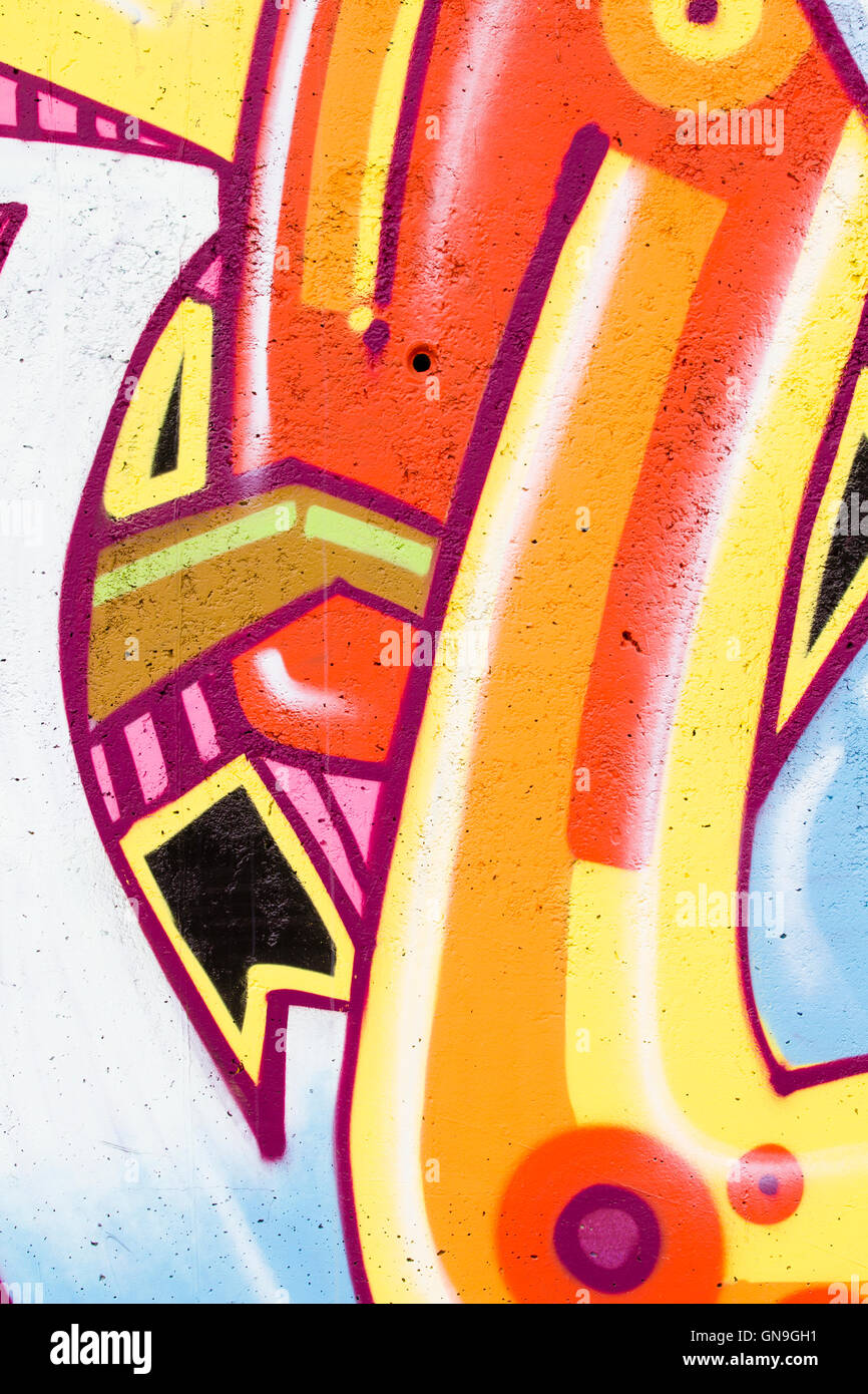 Colorful segment of a graffiti, spanish urban art Stock Photo - Alamy