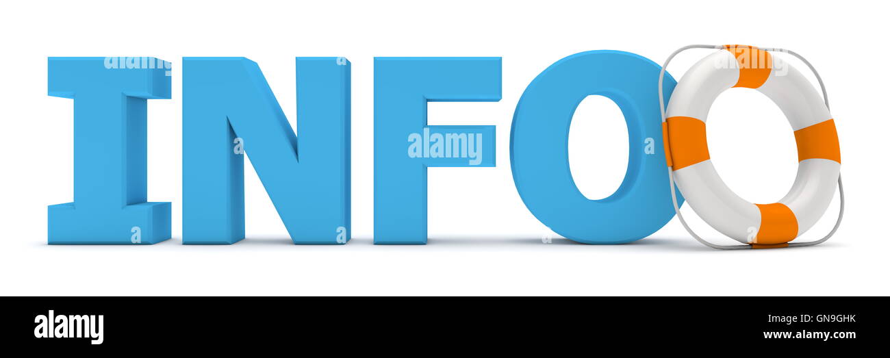 Blue Word INFO with Lifebelt - Front View Stock Photo - Alamy