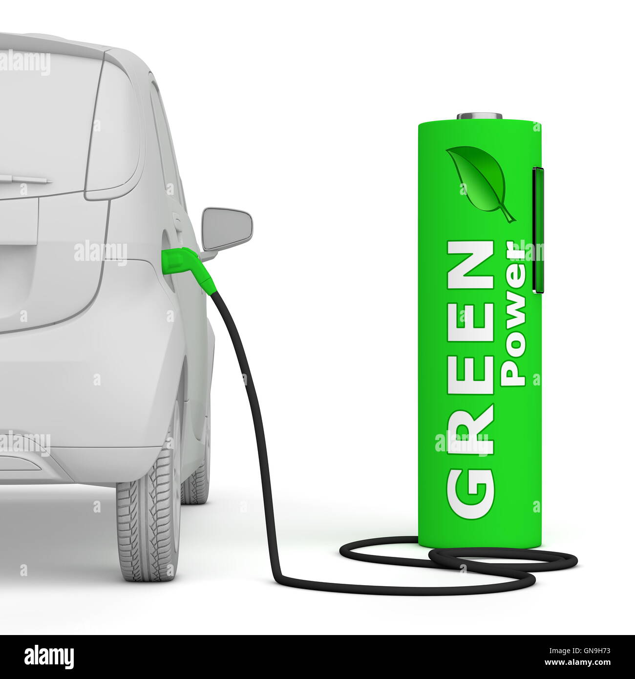 Battery Petrol Station - Green Power fuels an E-Car Stock Photo - Alamy