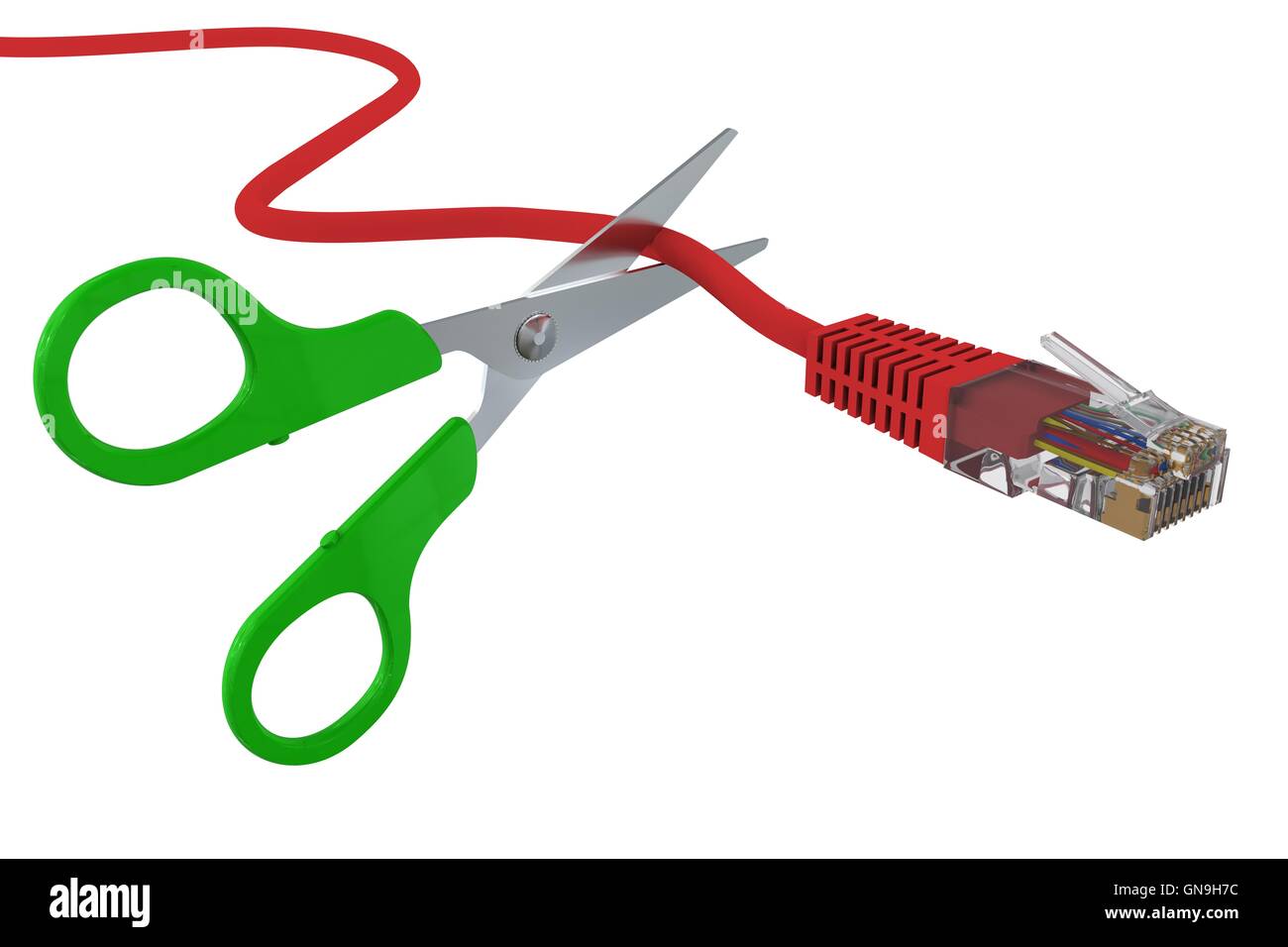 Scissors cut the network cable RJ45. 3D rendering Stock Photo - Alamy