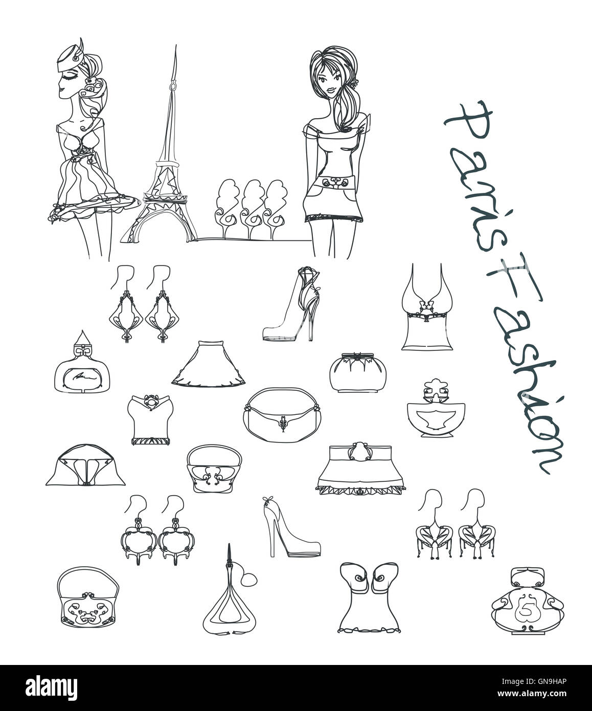 Paris fashion doodles set Stock Photo - Alamy