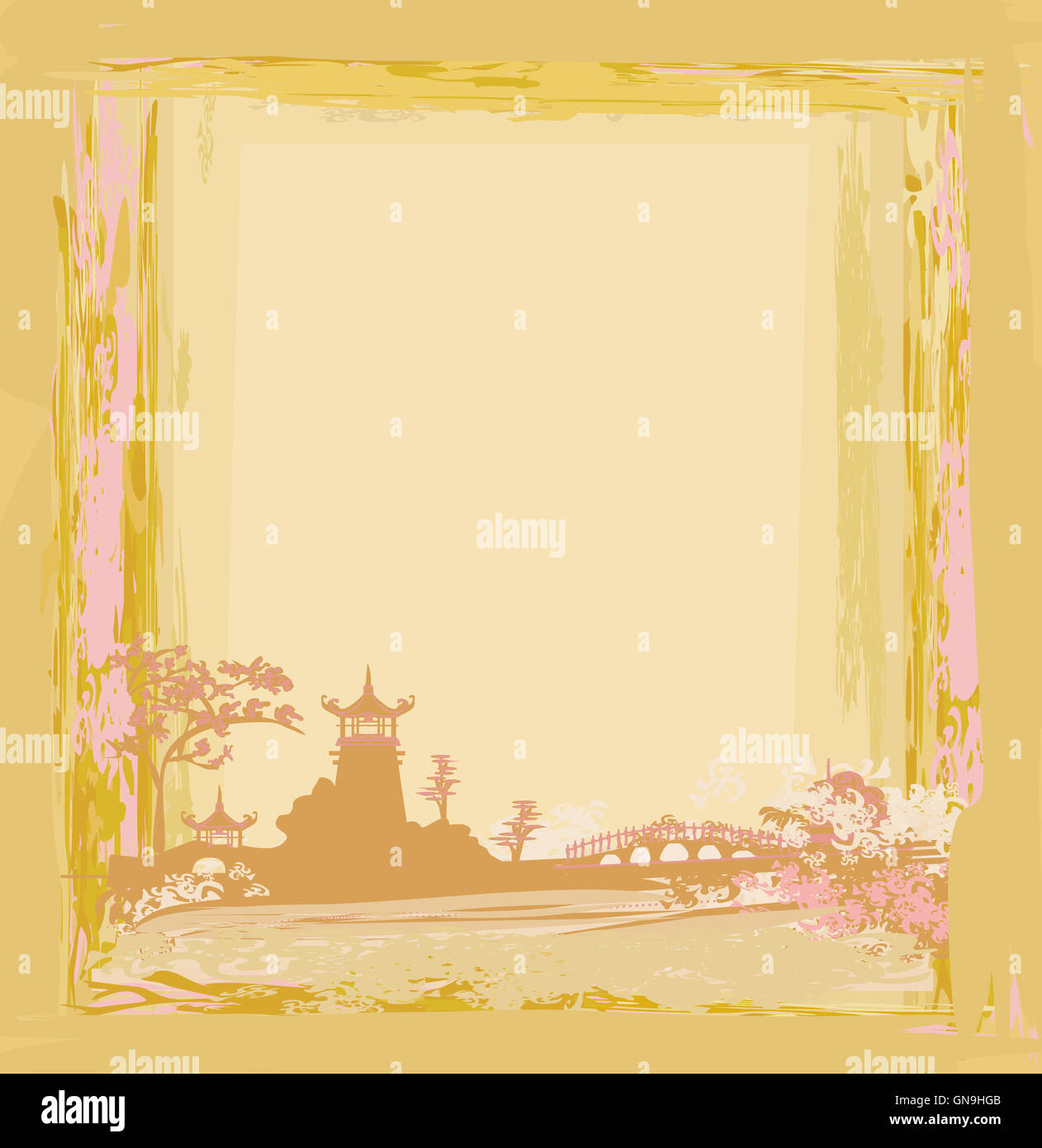 old paper with Asian Landscape Stock Photo - Alamy