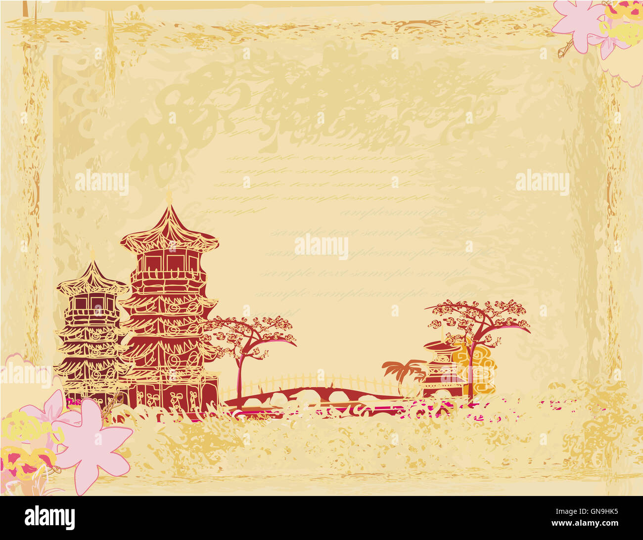 old paper with Asian Landscape Stock Photo - Alamy