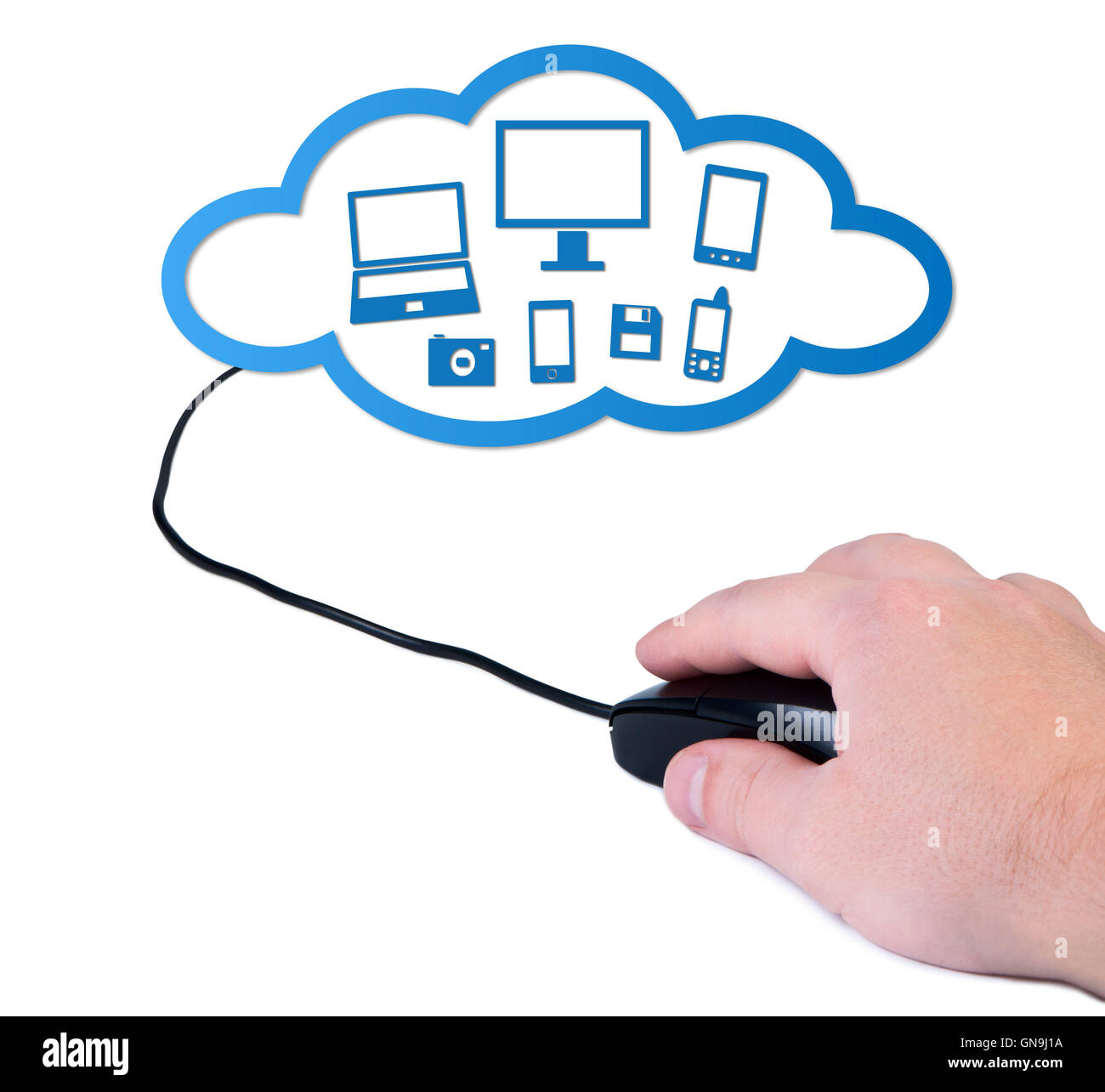 Hand with computer mouse cloud computing concept Stock Photo - Alamy