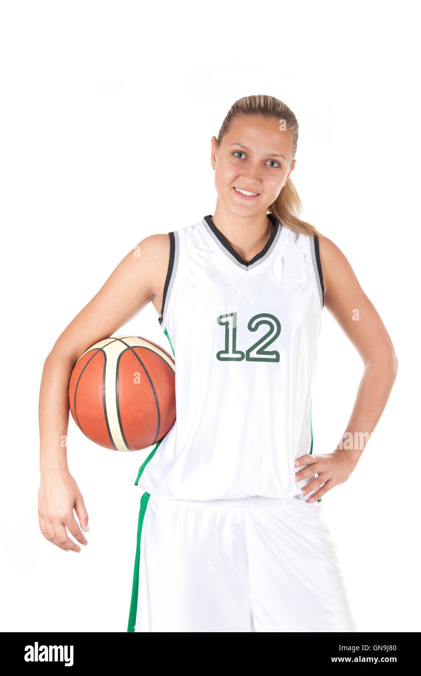 Smiling female basketball player Stock Photo - Alamy