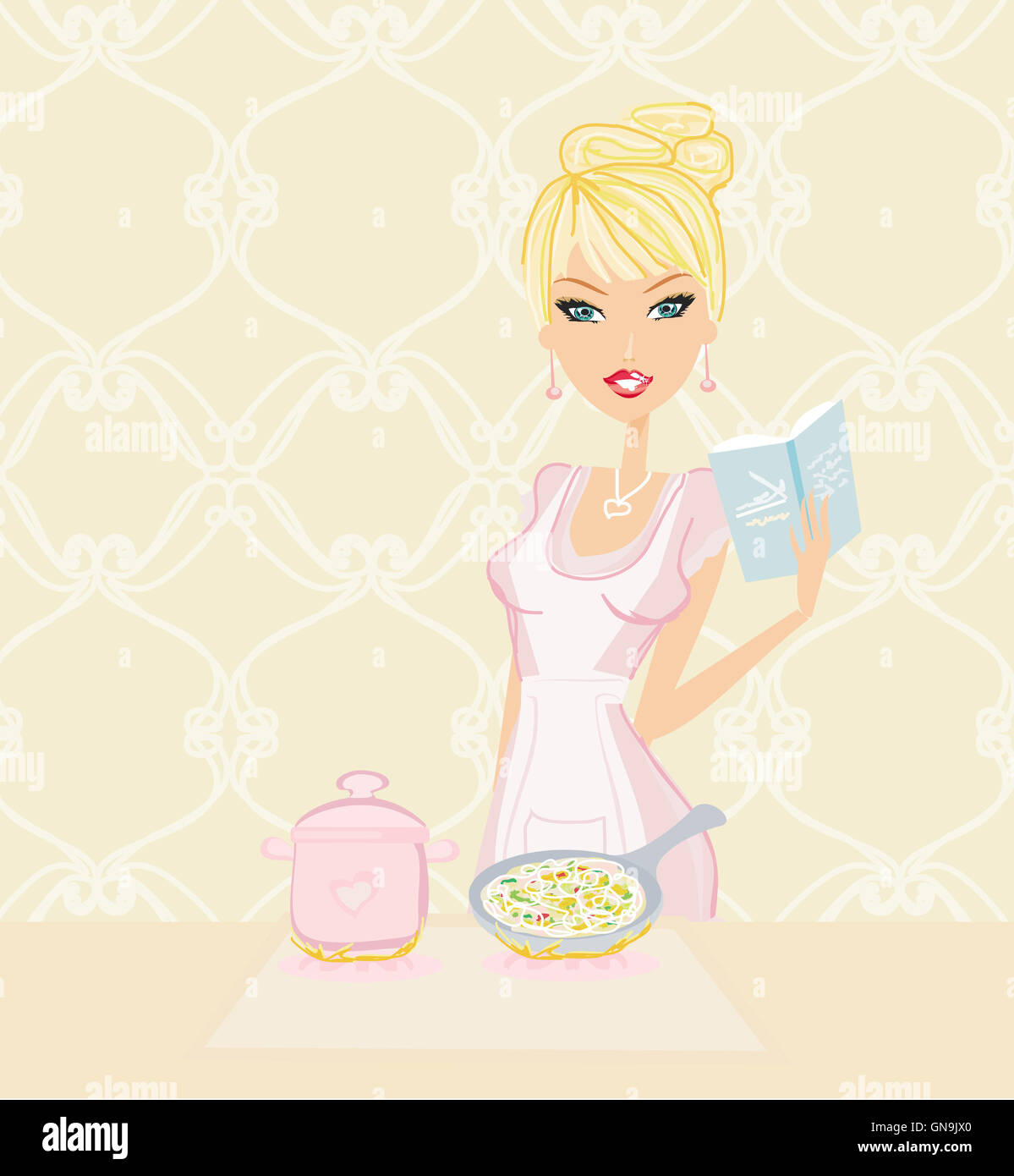 Beautiful lady cooking lunch Stock Photo - Alamy