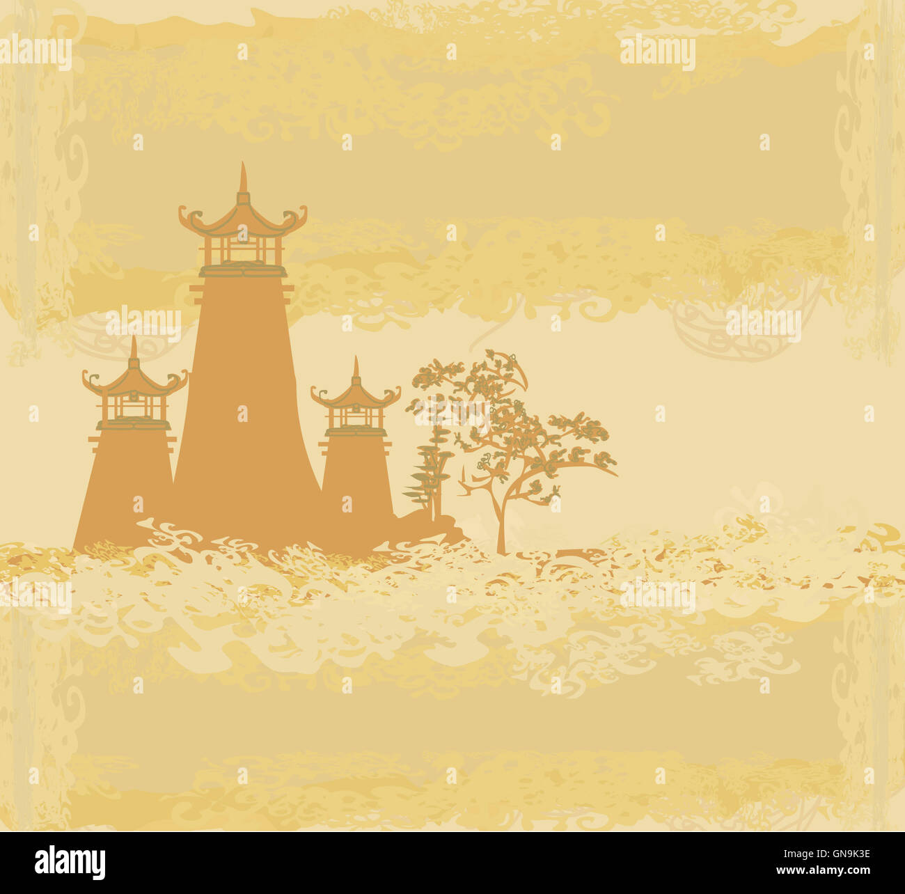 old paper with Asian Landscape Stock Photo - Alamy