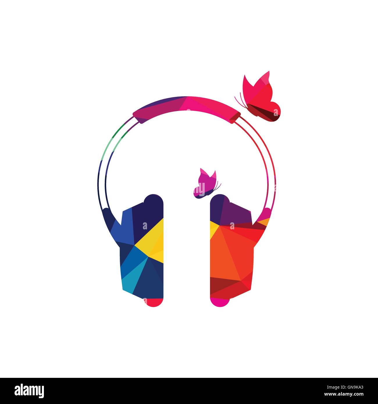 Abstract headphone polygon, low-poly butterfly, colorful geometric ...