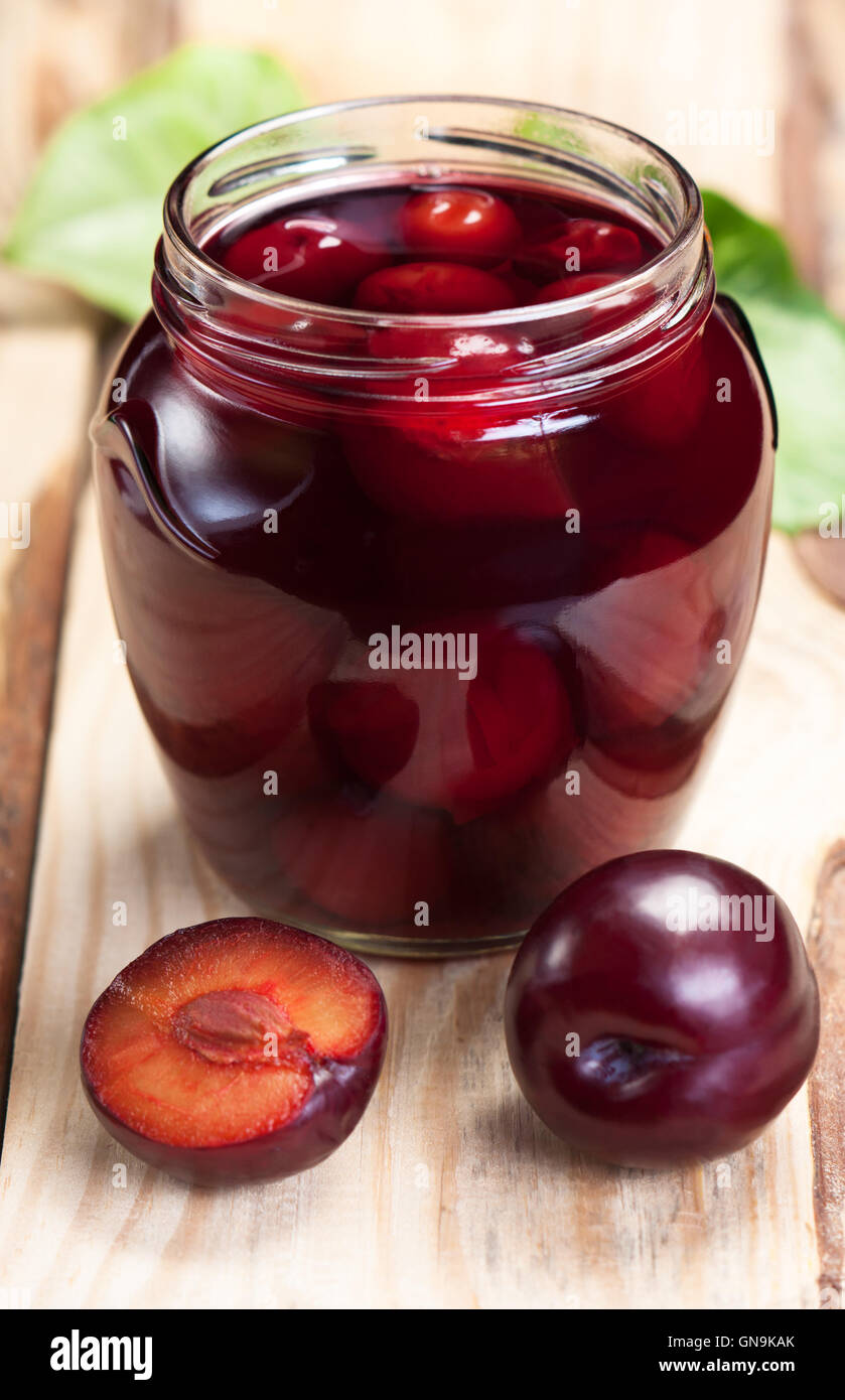 Plum compote in jar Stock Photo - Alamy