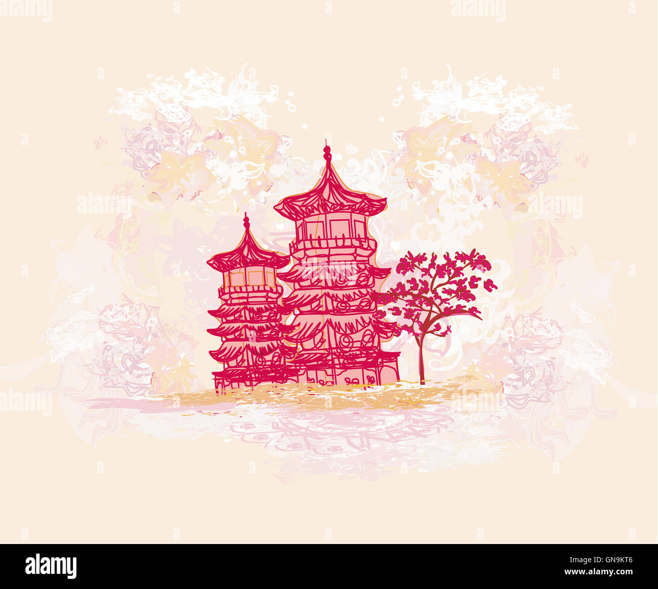 old paper with Asian Landscape Stock Photo - Alamy
