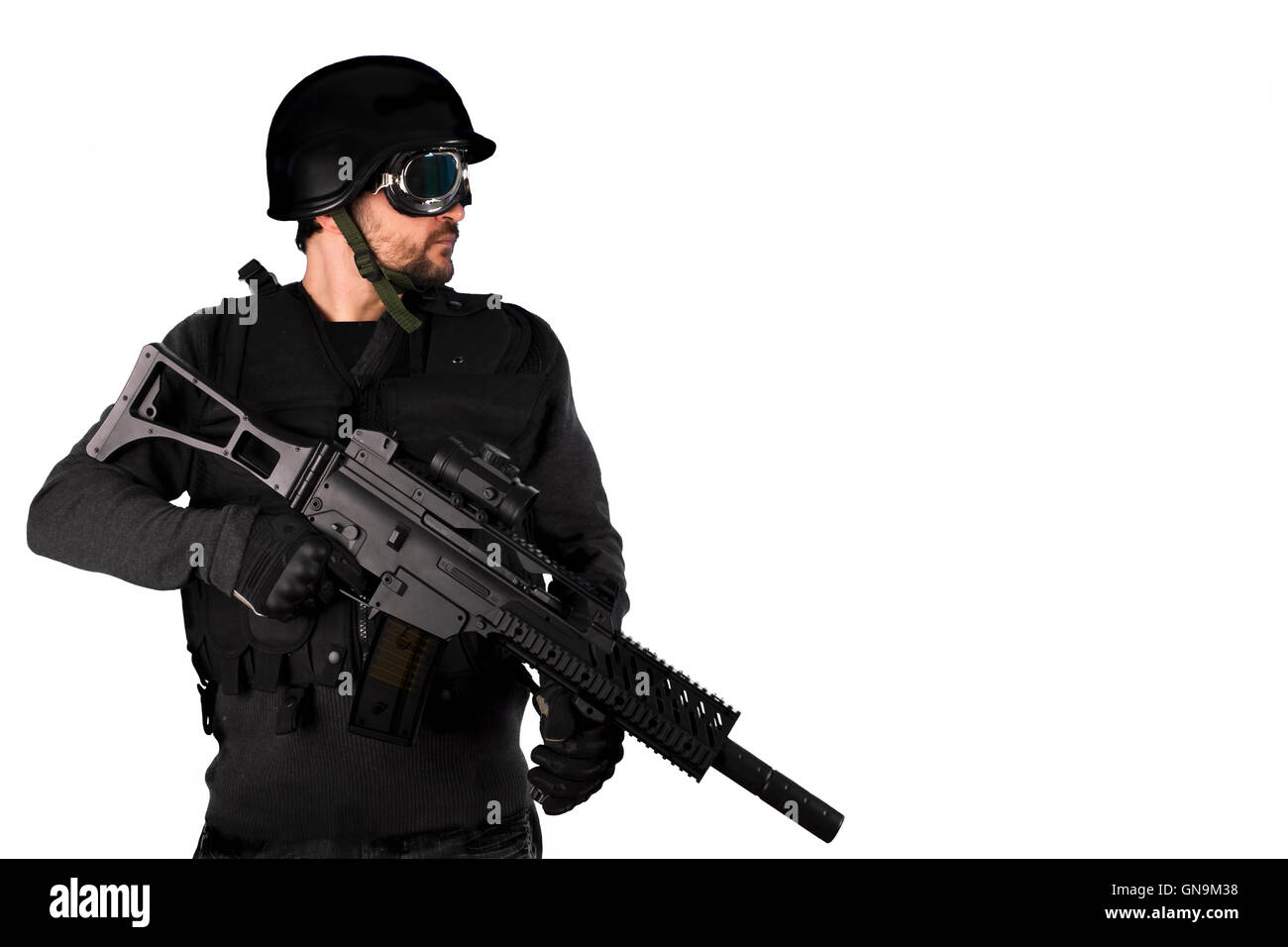 Armed man, isolated on white Stock Photo - Alamy