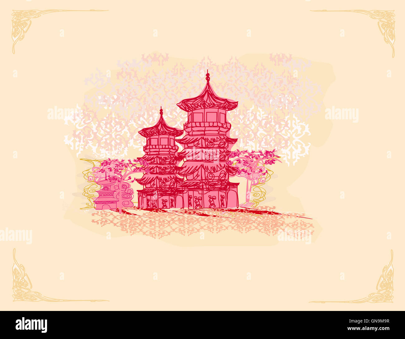 old paper with Asian Landscape Stock Photo - Alamy