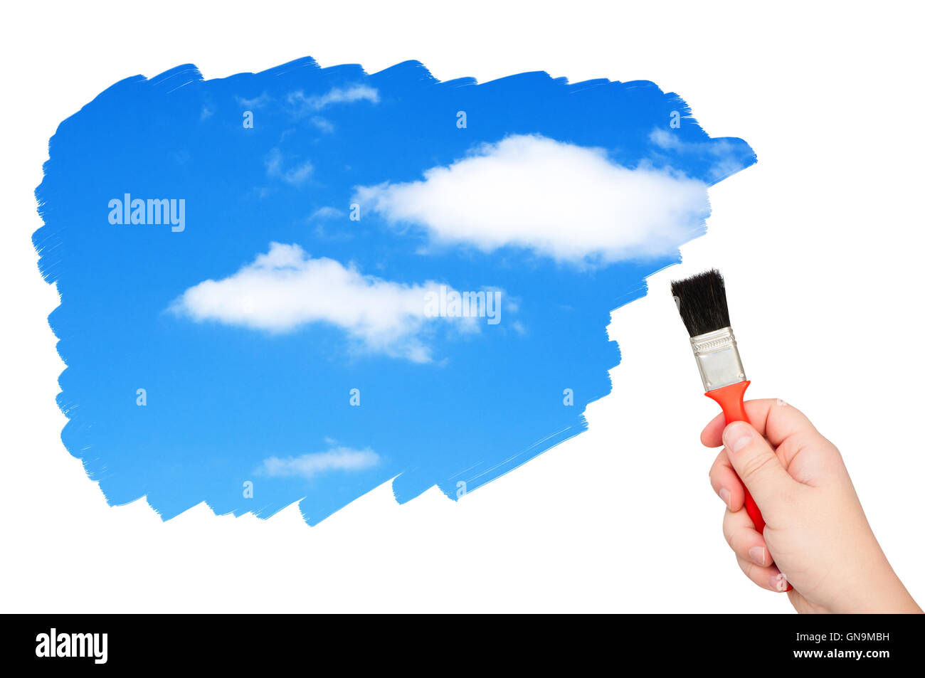 Sky with clouds painted brush Stock Photo - Alamy