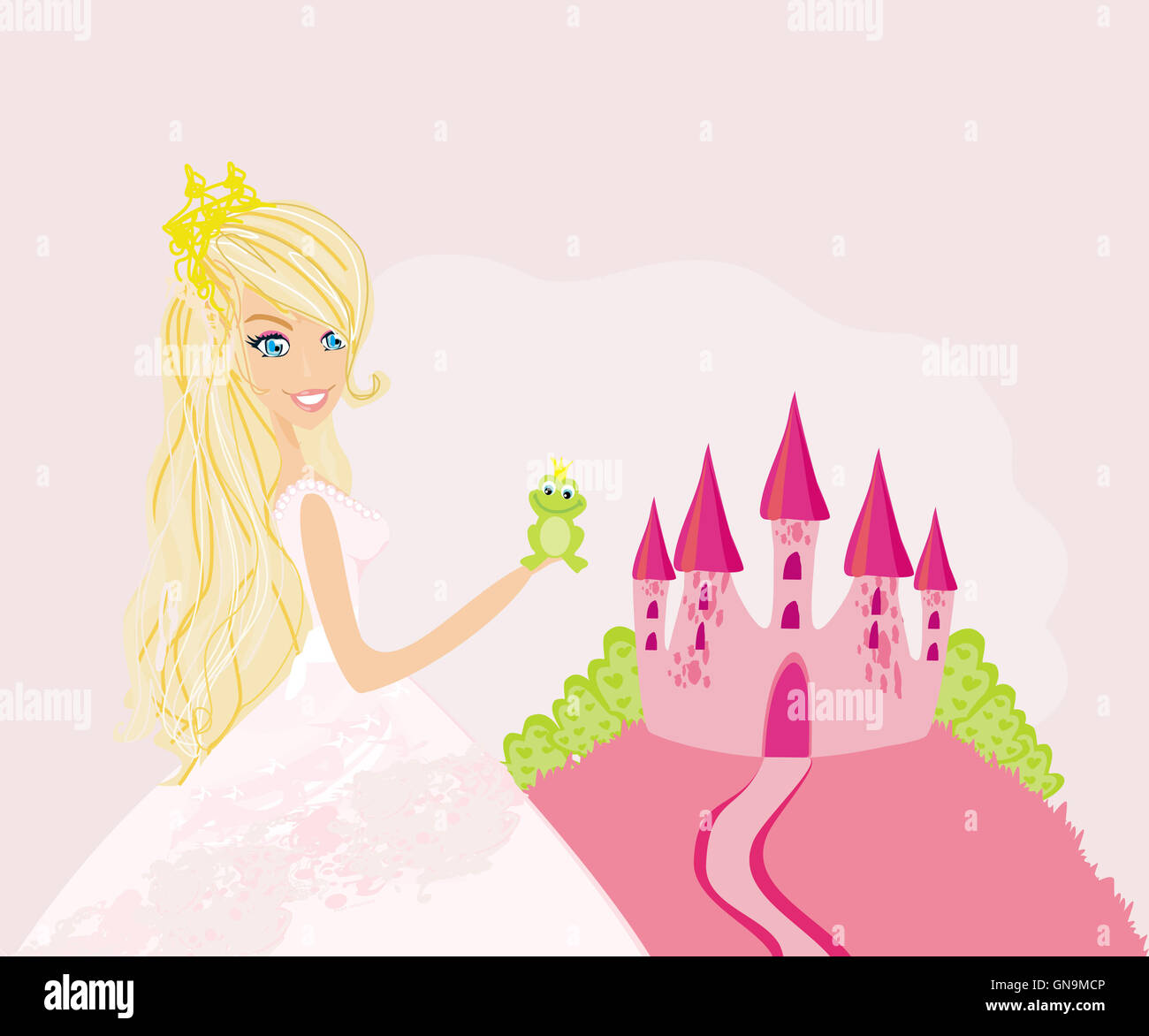 Beautiful young princess holding a big green frog Stock Photo - Alamy