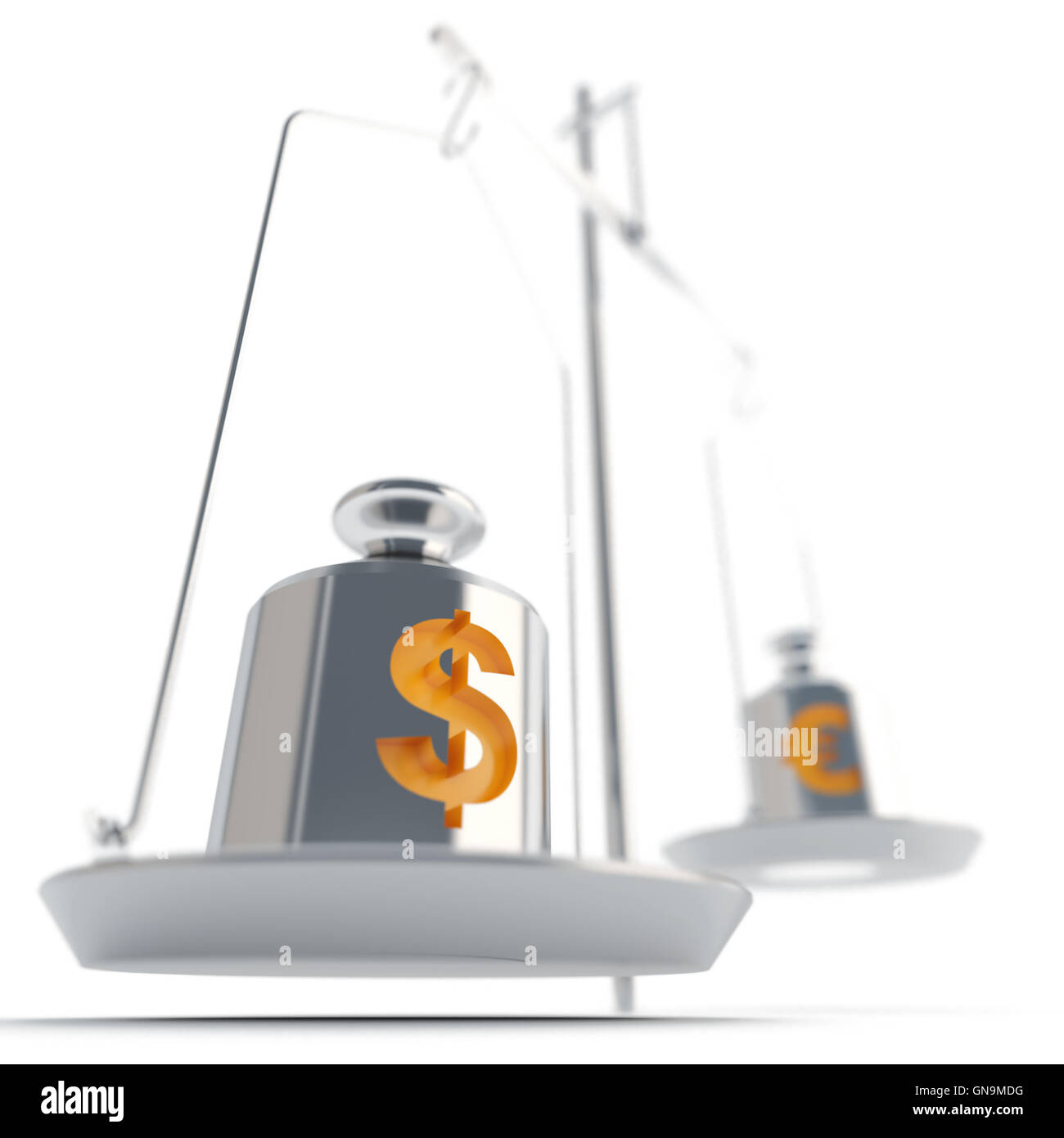 silver scales with weights with symbols of dollar and euro Stock Photo ...