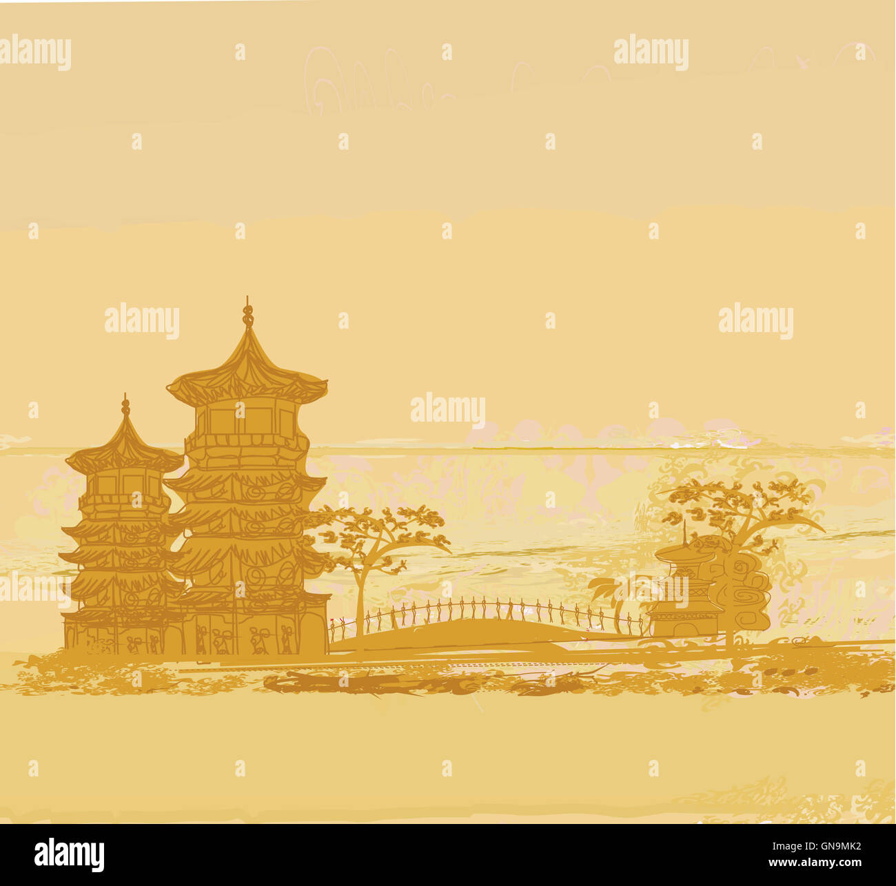 old paper with Asian Landscape Stock Photo - Alamy
