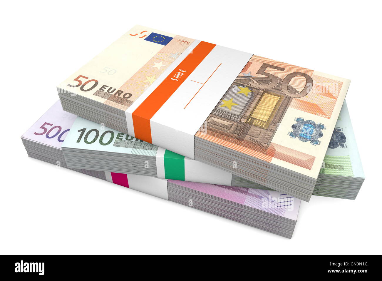 Three Packets of different Euro Notes with Bank Wrapper Stock Photo - Alamy