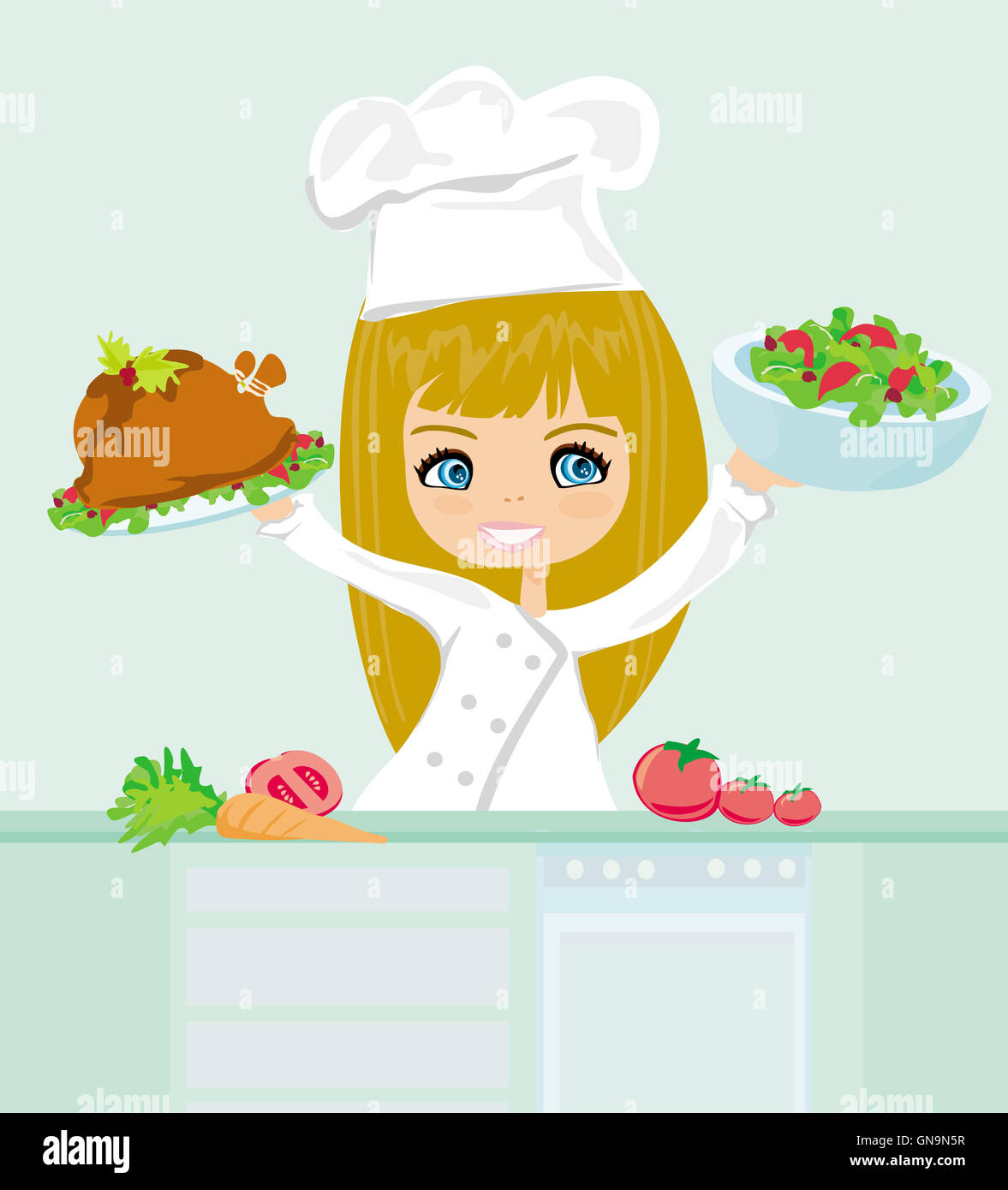 Beautiful girl cooking Stock Photo - Alamy