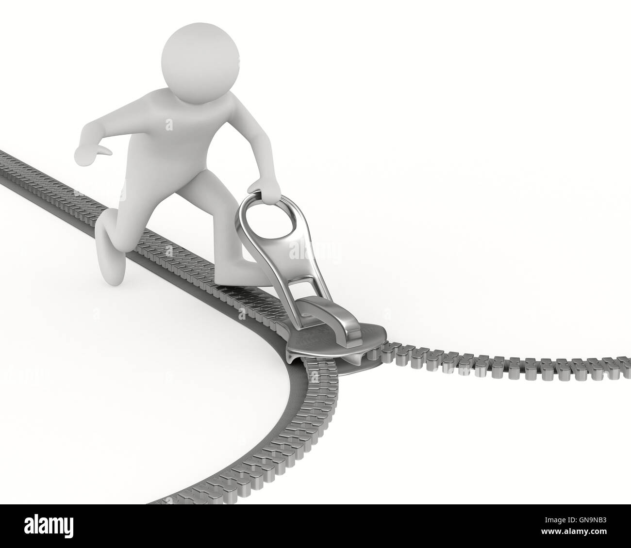 Zipper and man on white background. Isolated 3D image Stock Photo - Alamy