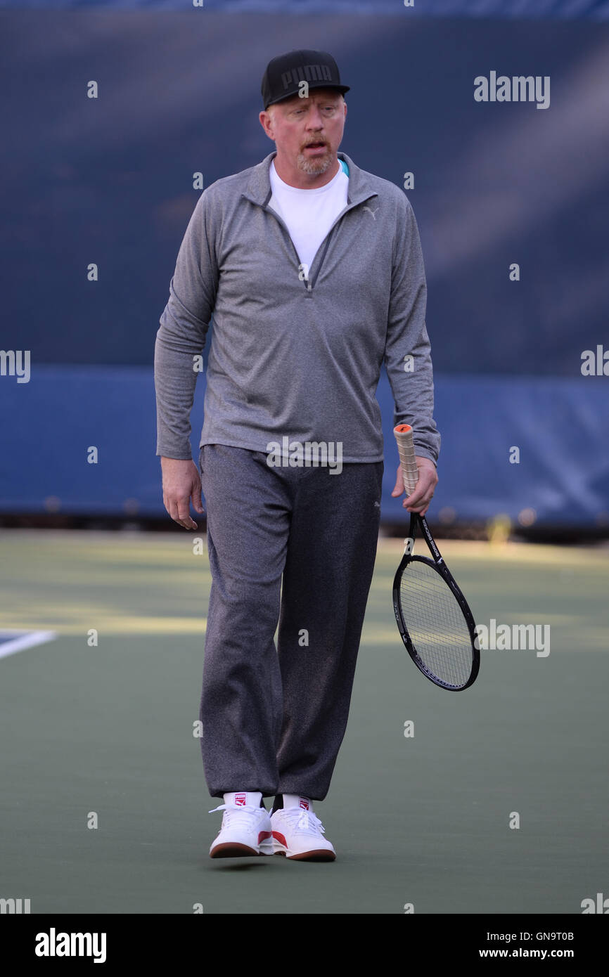 New York, USA. 28th Aug, 2016. Boris Becker on the practice court at ...