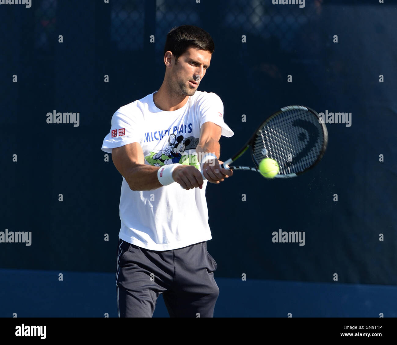New York, USA. 28th Aug, 2016. Novak Djokovic on the practice court at ...