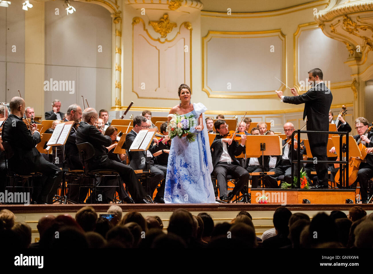 Hamburg, Germany. 28th Aug, 2016. Opera singer Anna Netrebko performs ...