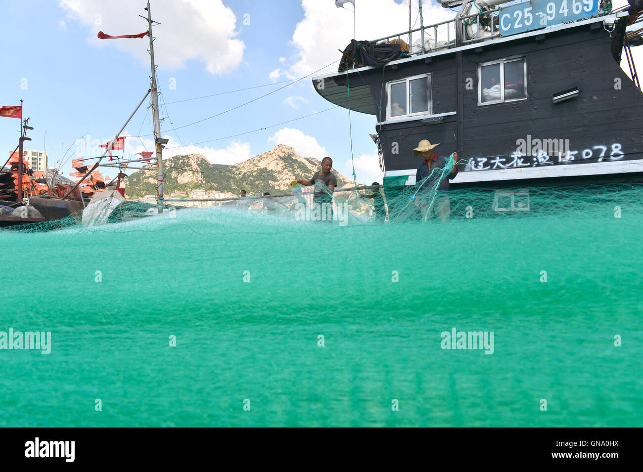Rongcheng, China's Shandong Province. 29th Aug, 2016. Fishermen prepare ...