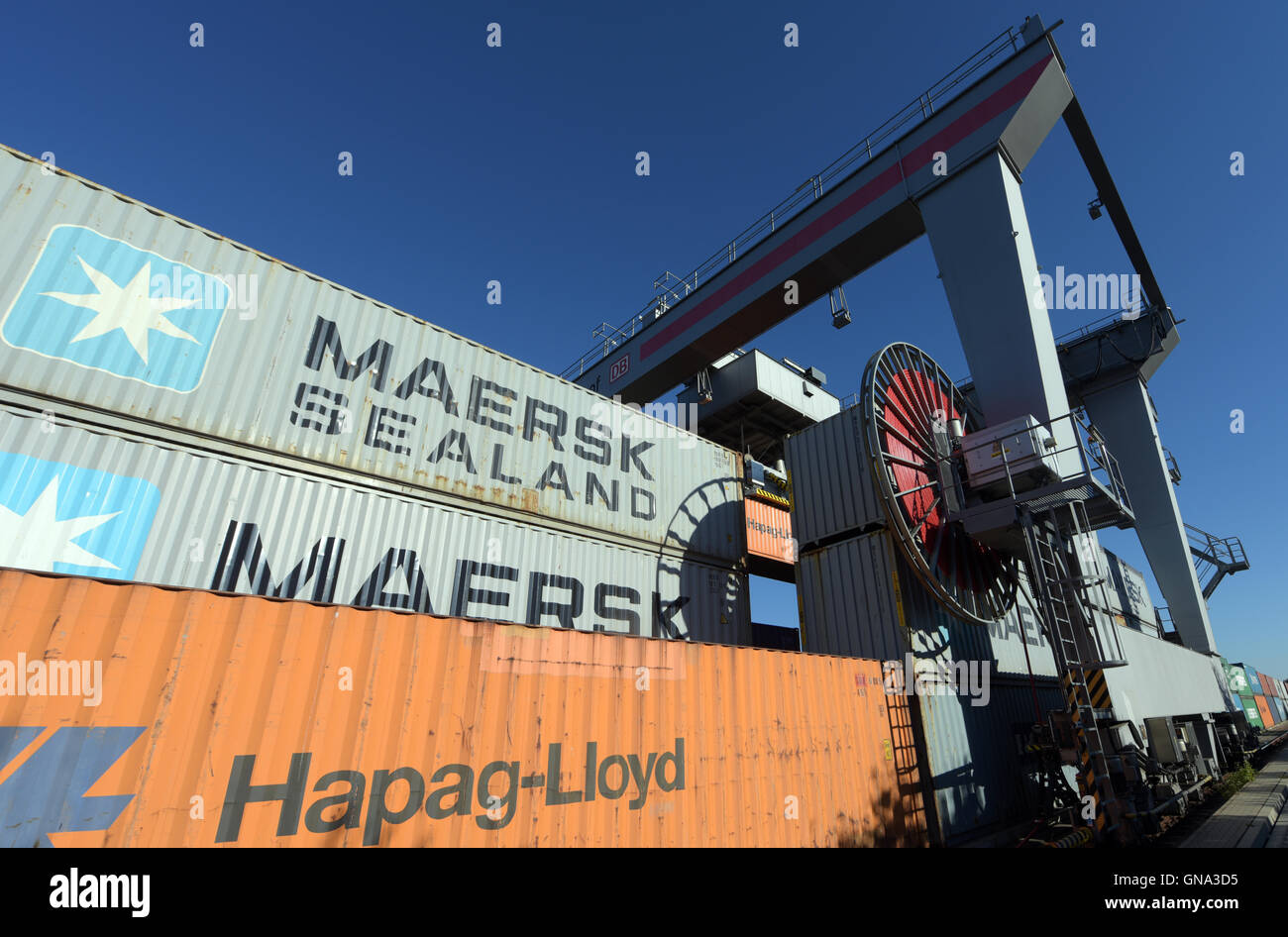 Containers standing in the trans-shipment station in Ulm, Germany, 25 ...