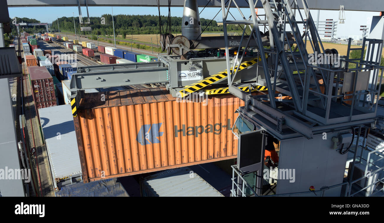 Containers standing in the trans-shipment station in Ulm, Germany, 25 ...