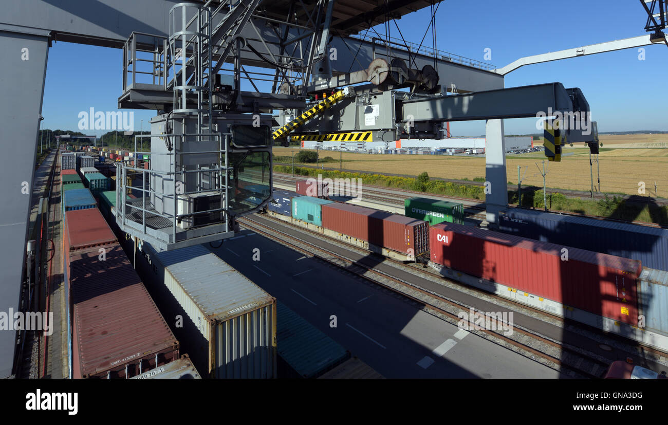 Containers standing in the trans-shipment station in Ulm, Germany, 25 ...