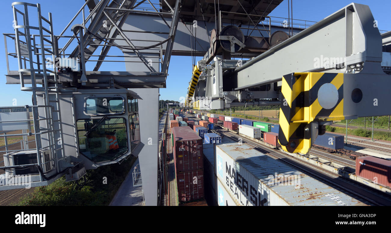 Containers standing in the trans-shipment station in Ulm, Germany, 25 ...
