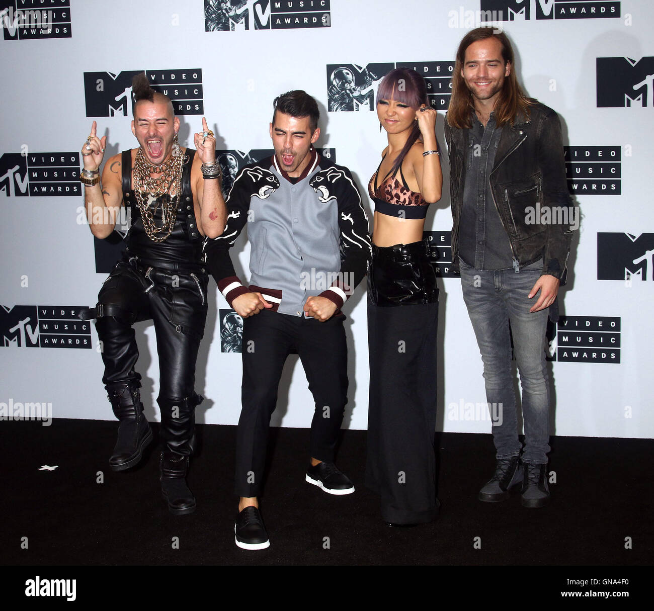 New York, New York, USA. 28th Aug, 2016. Members of DNCE, COLE WHITTLE ...