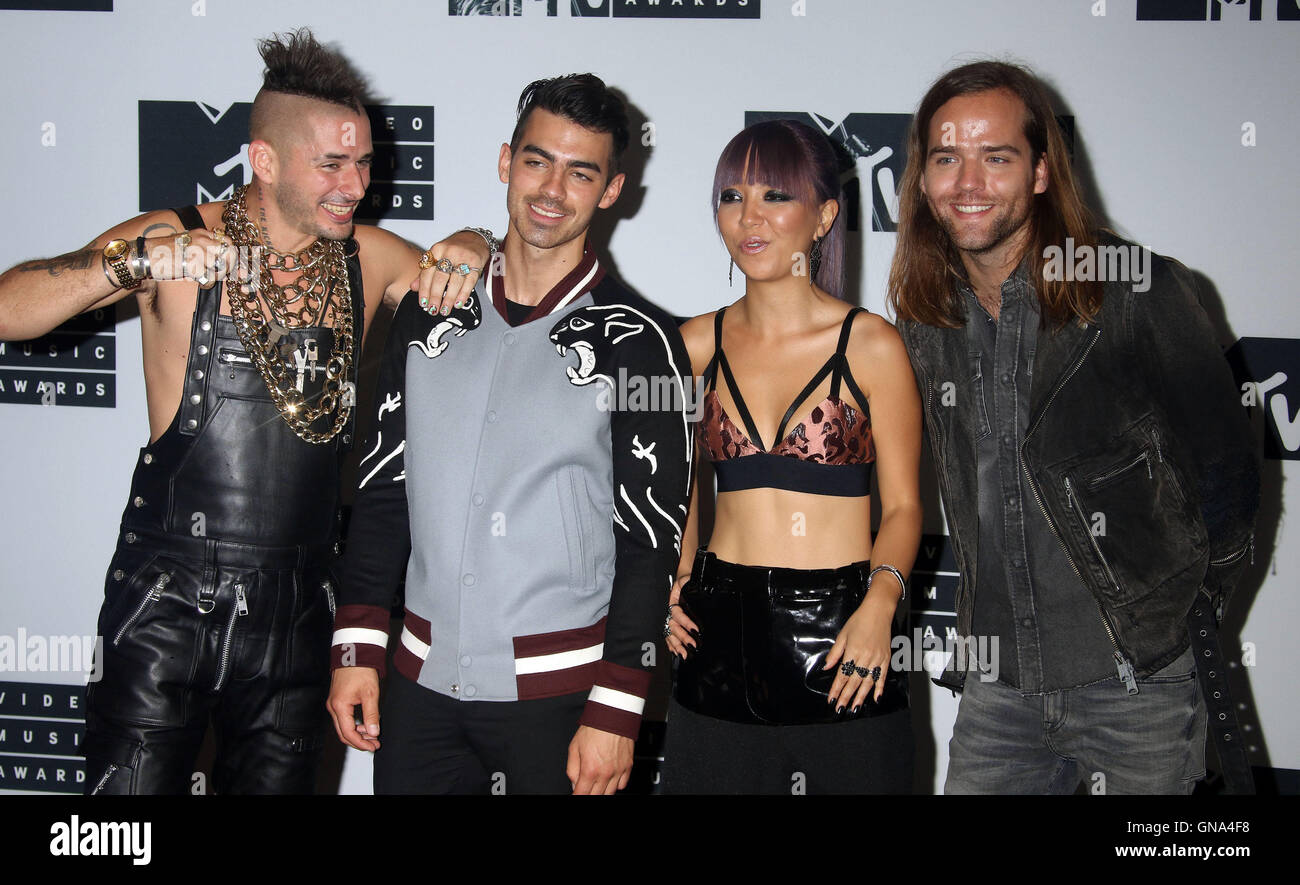 New York, New York, USA. 28th Aug, 2016. Members of DNCE, COLE WHITTLE ...