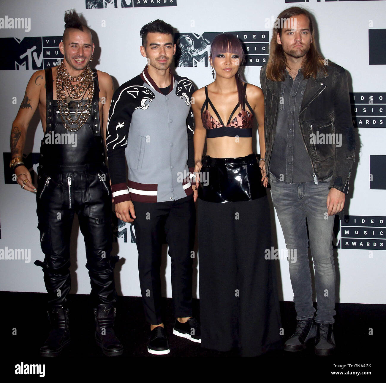 New York, New York, USA. 28th Aug, 2016. Members of DNCE, COLE WHITTLE ...