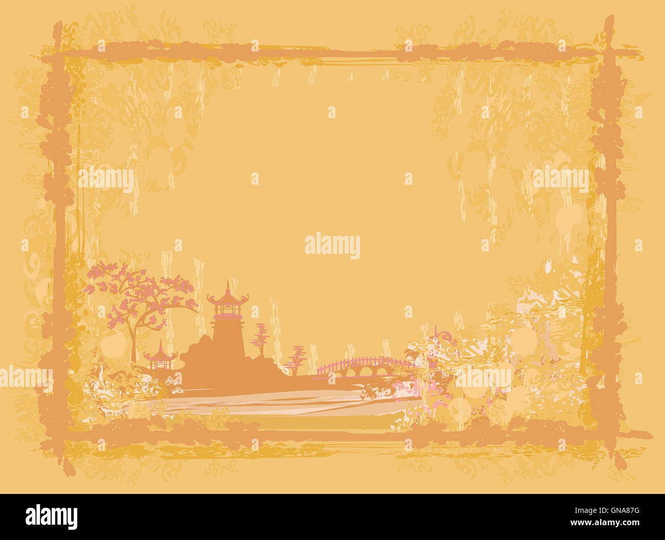 old paper with Asian Landscape Stock Photo - Alamy