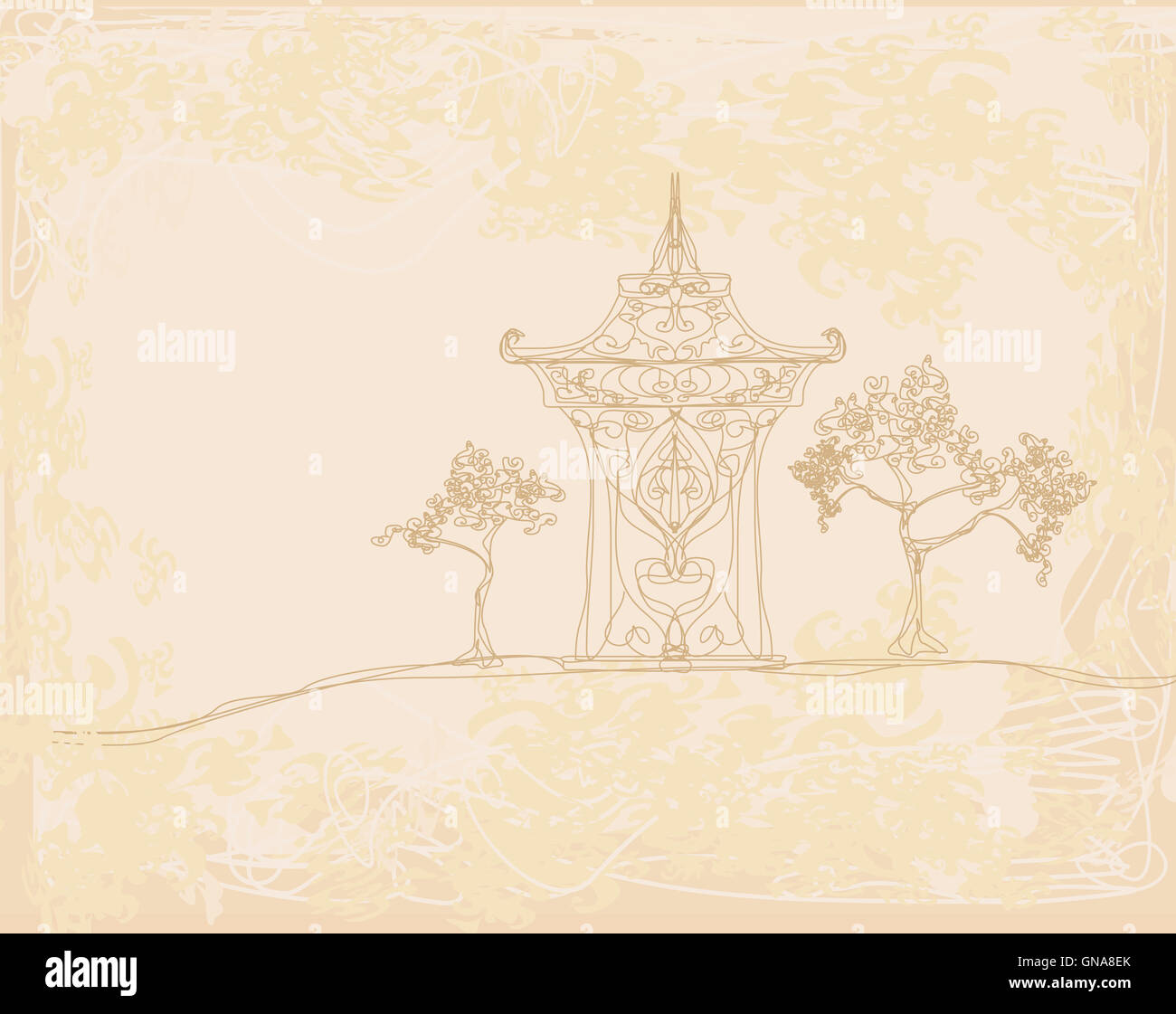 old paper with Asian Landscape Stock Photo - Alamy