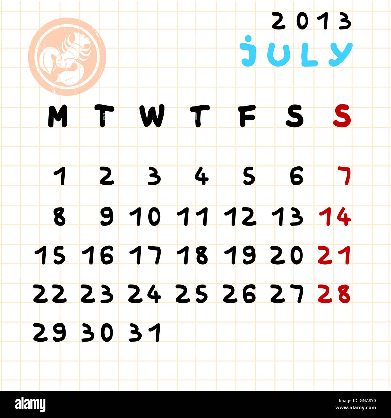Jul calendar hi-res stock photography and images - Alamy