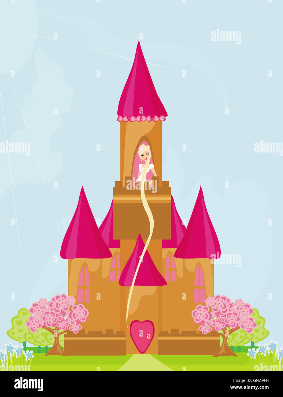 Illustration of princess in tower waiting for Prince Stock Photo - Alamy