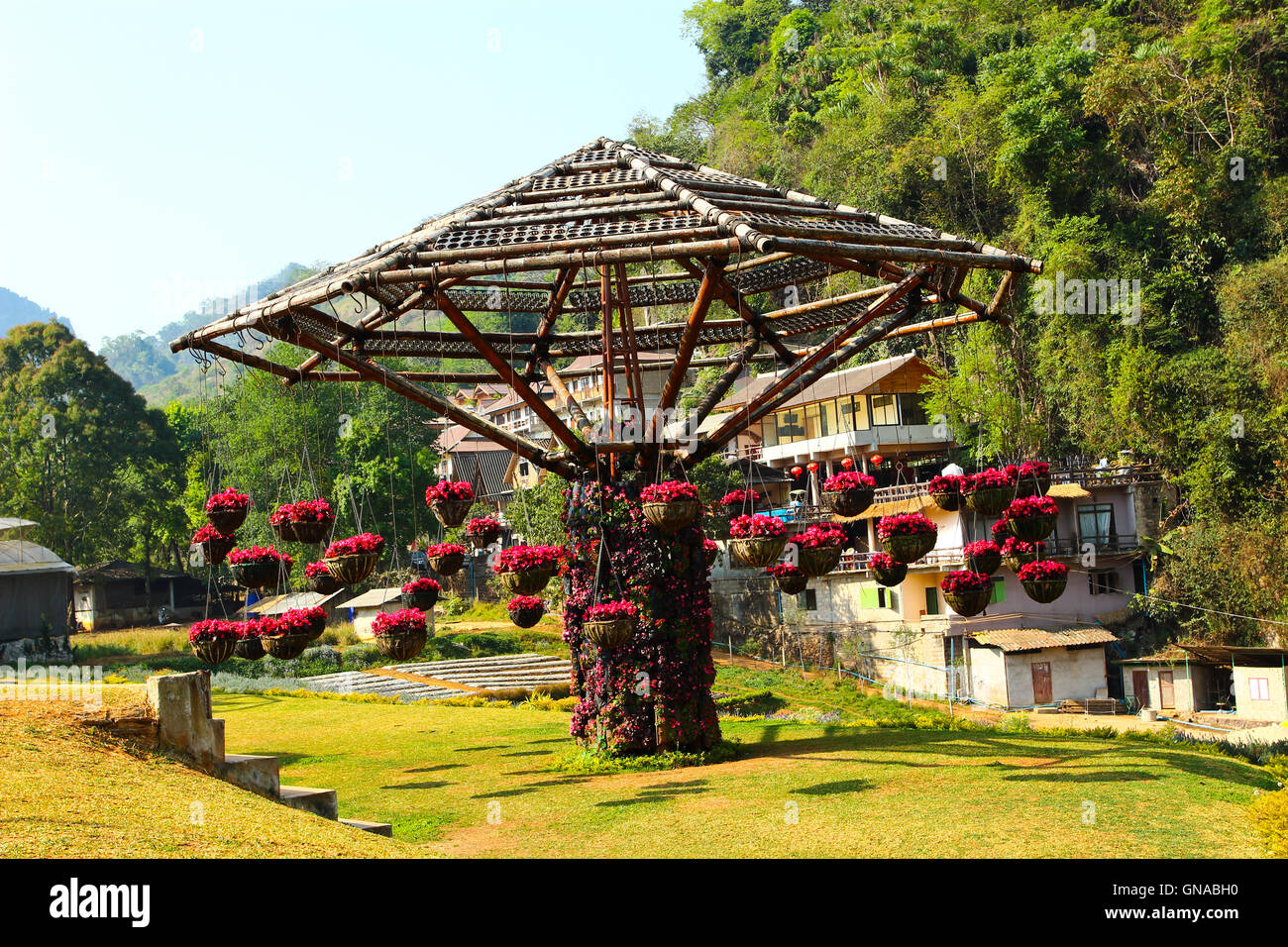 Landscaped flower garden Stock Photo - Alamy