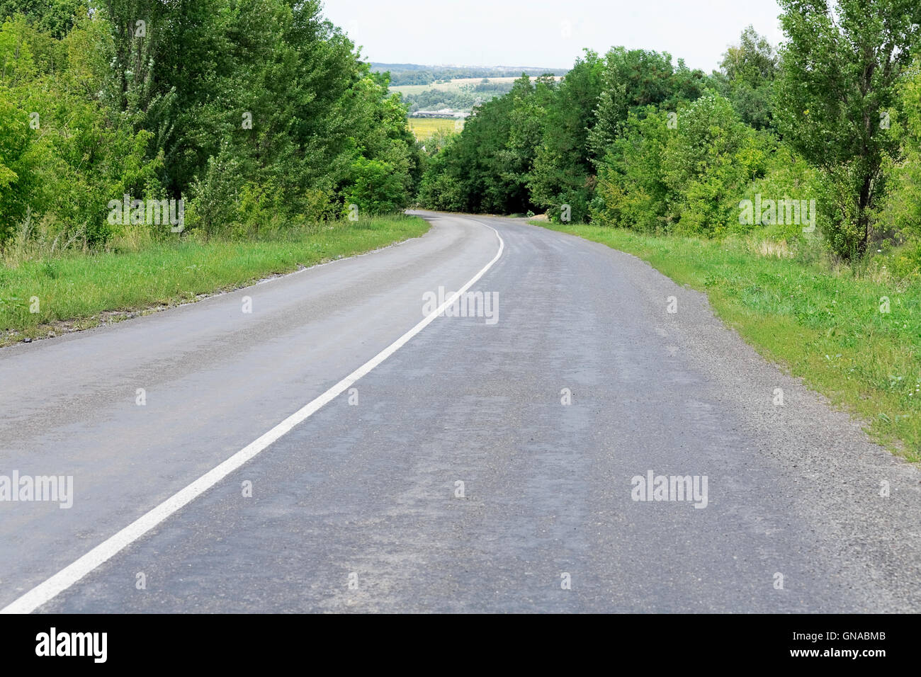 Empty curved road and trees Stock Photo - Alamy