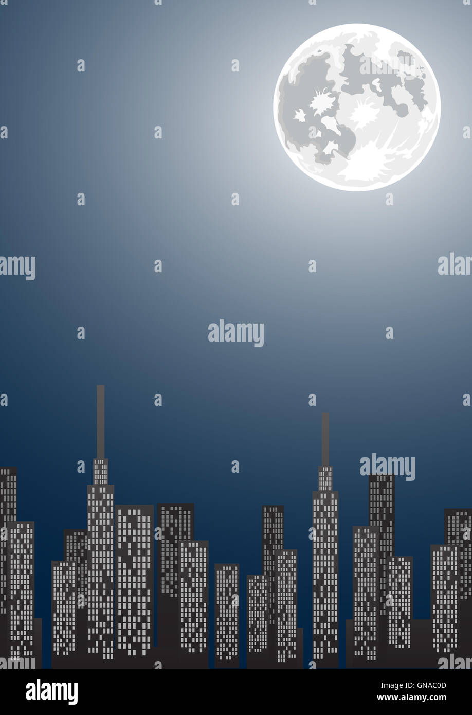 Vector illustration of night city with copy-space Stock Photo - Alamy