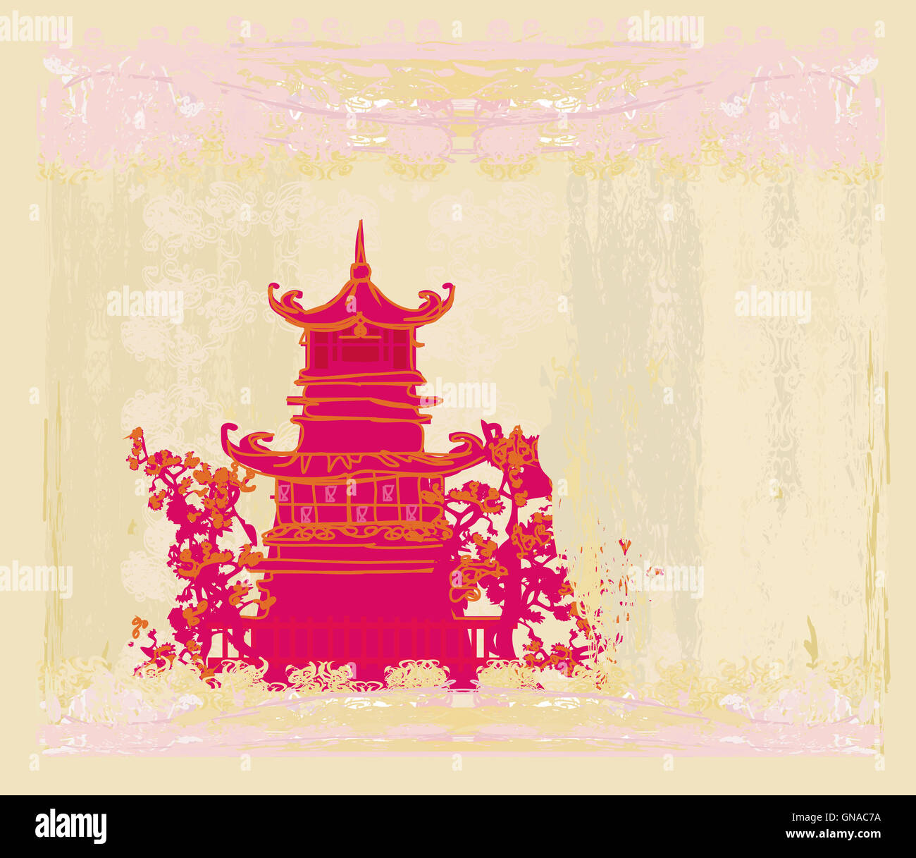 old paper with Asian Landscape Stock Photo - Alamy